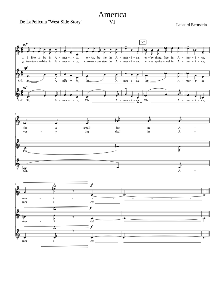America Sheet music for Flute piccolo, Violin, Cello (Mixed Trio ...