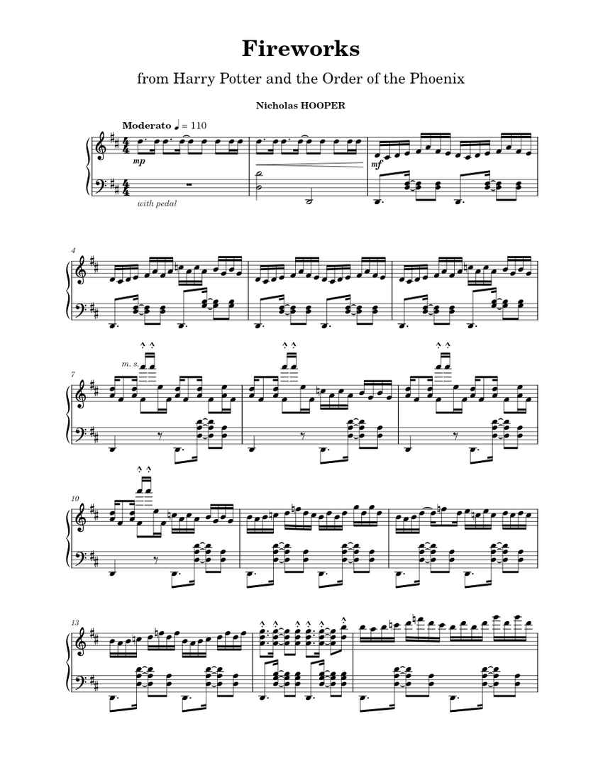 Fireworks – Nicholas Hooper Sheet Music for Piano (Solo) | MuseScore.com