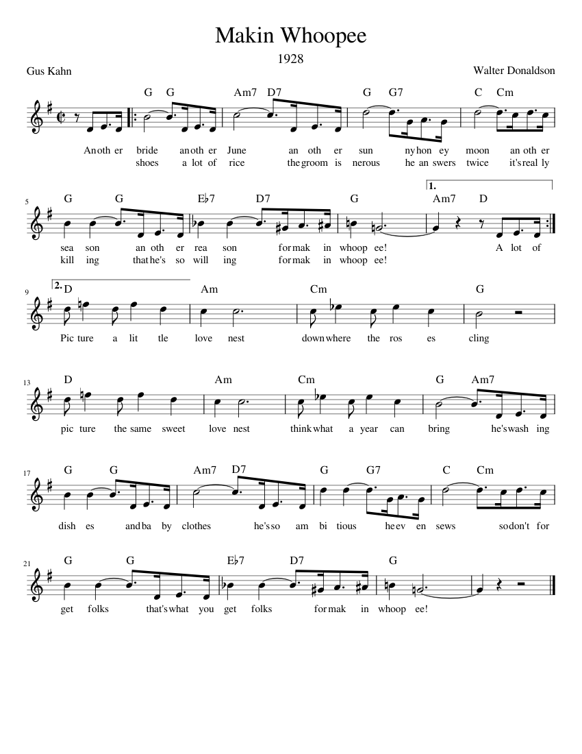 Makin Whoopee Sheet Music with Chords for Piano (Solo) easy | MuseScore.com