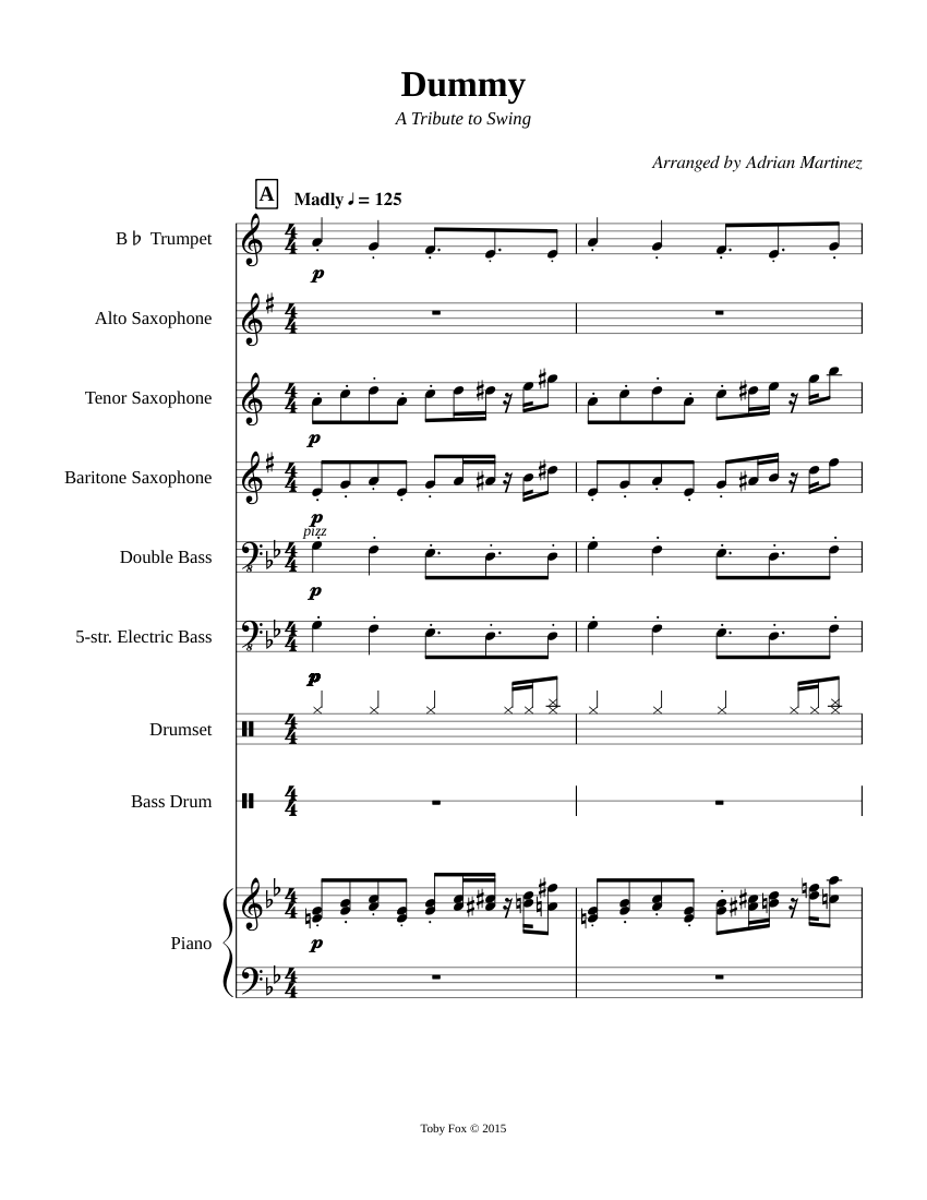 Dummy Sheet music for Piano, Saxophone alto, Saxophone tenor, Saxophone ...