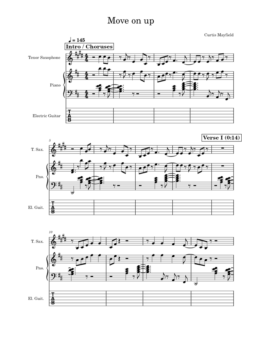 Move on up – Curtis Mayfield Sheet Music and Tab for Piano, Saxophone tenor, Guitar (Mixed ...