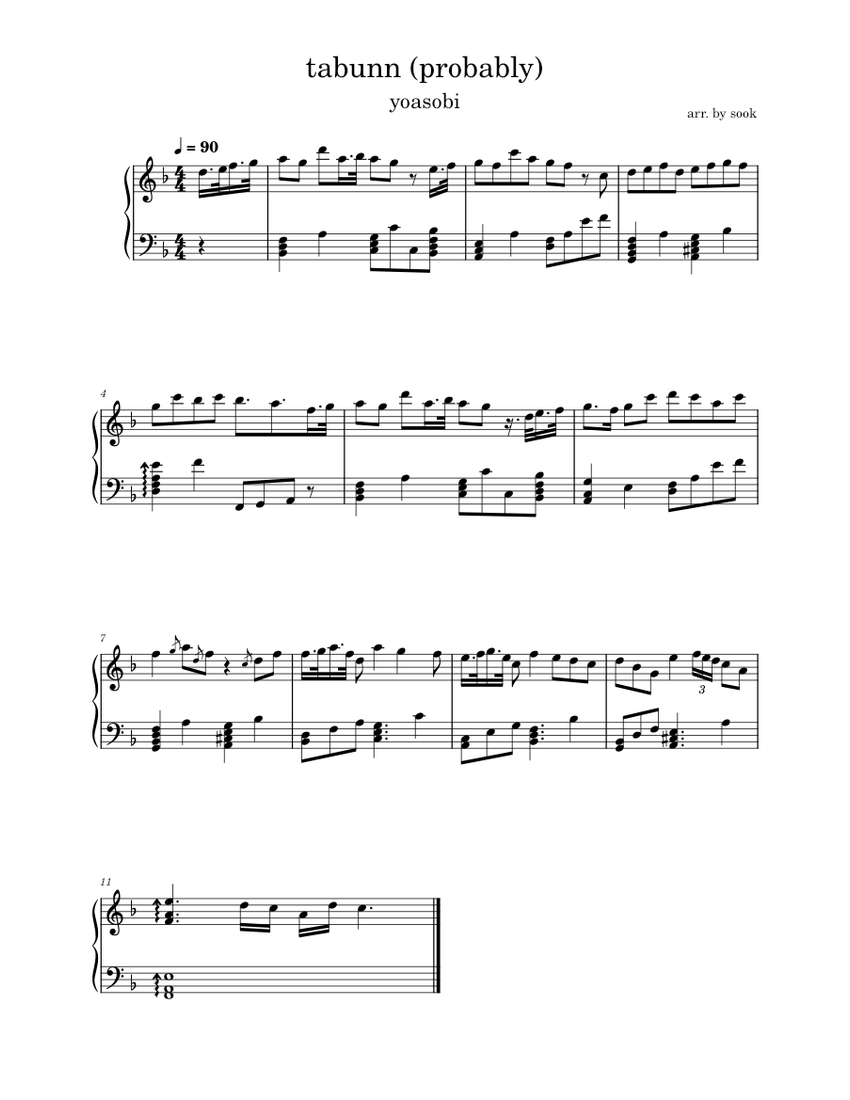Tabun たぶん – YOASOBI Sheet music for Piano (Solo) | Musescore.com