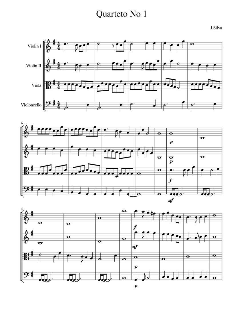 String Quartet No.1 D major Sheet music for Violin, Viola, Cello ...