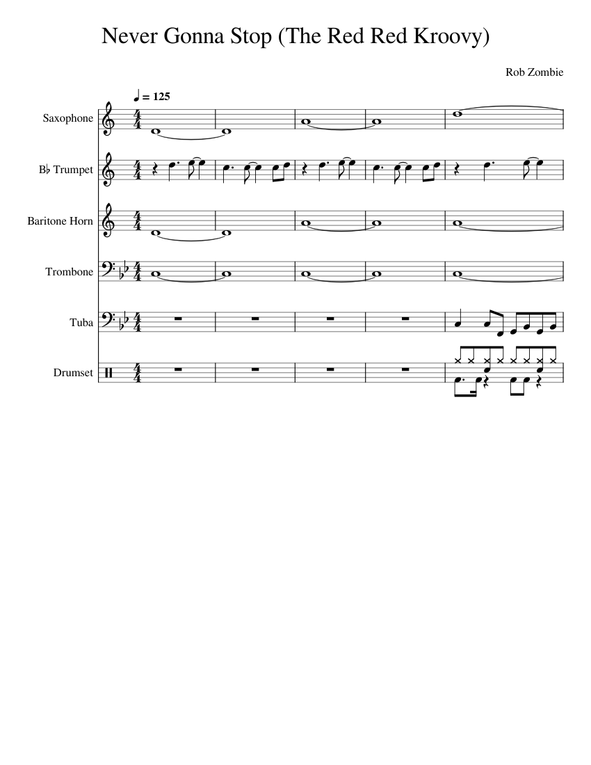 Never gonna stop – Rob Zombie Sheet Music for Trombone, Tuba, Trumpet ...