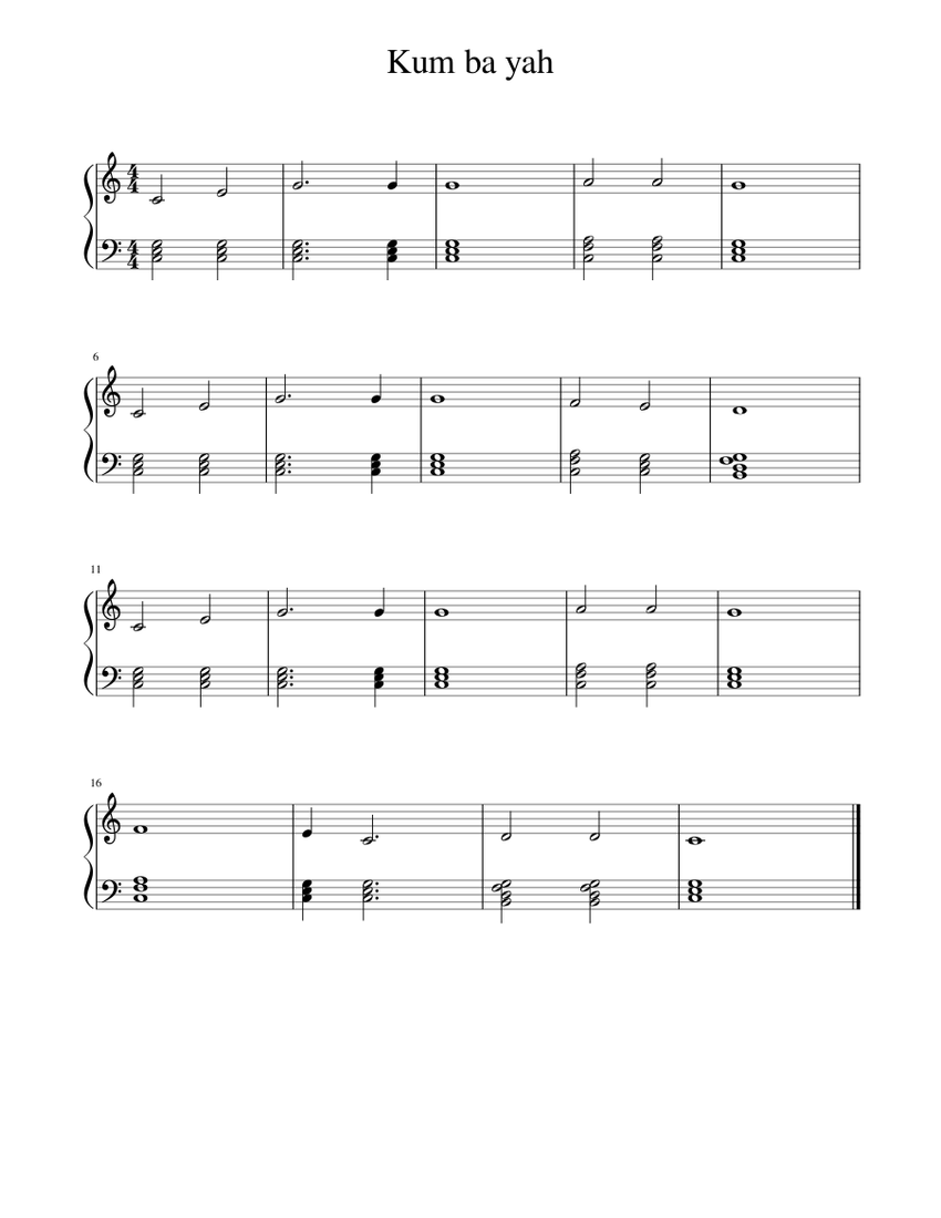 Kumbayah Sheet Music for Piano (Solo) easy | MuseScore.com