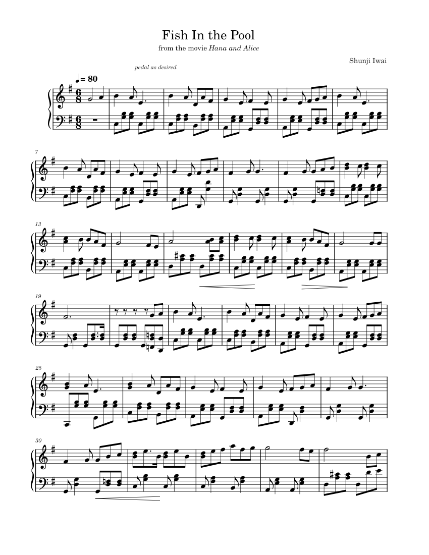 Fish in the Pool – Shunji Iwai Sheet Music for Piano (Solo) | MuseScore.com