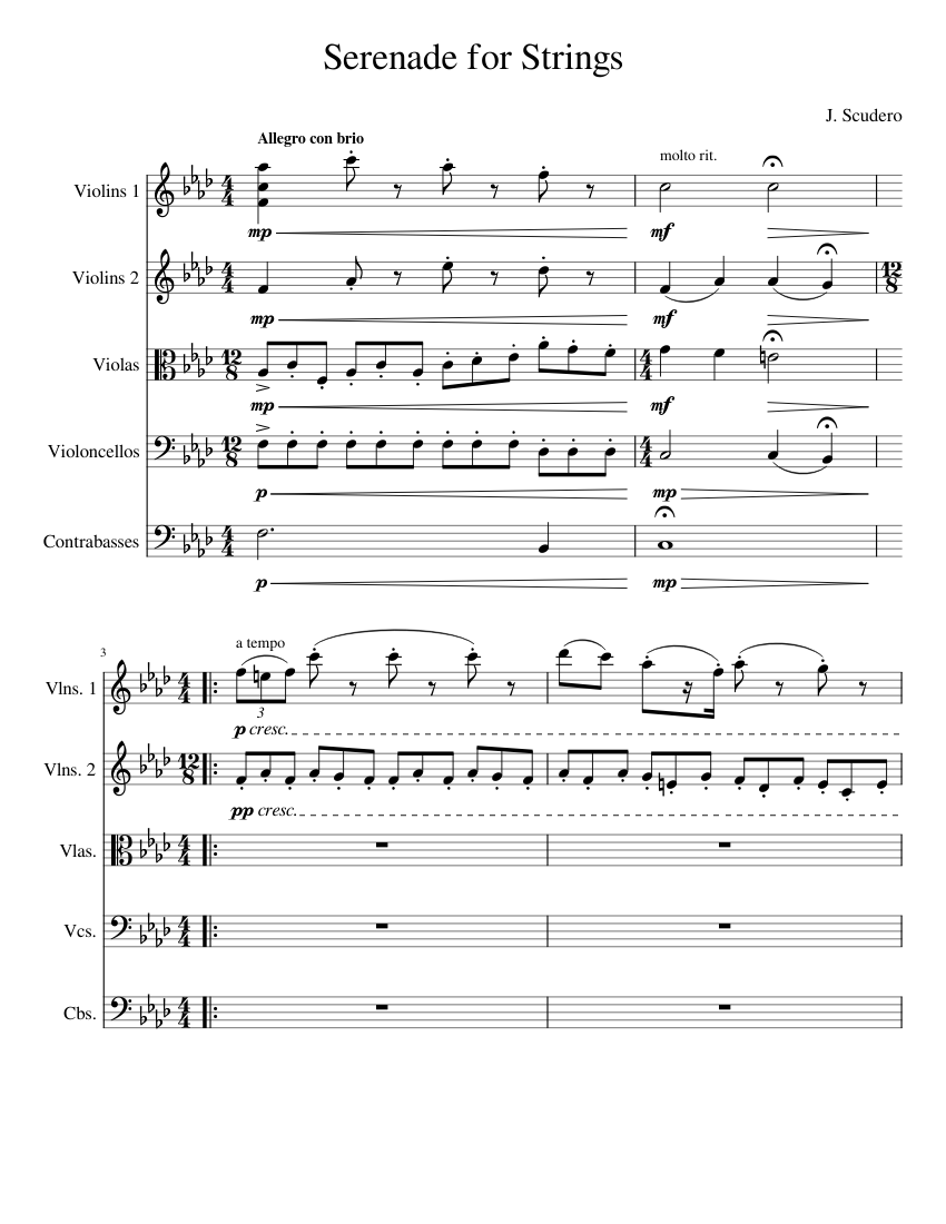 Serenade for Strings, Mov. I Sheet music for Strings group (String ...