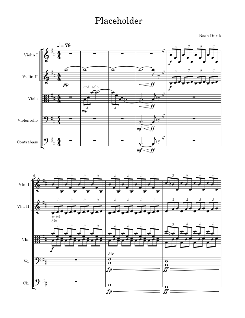 Placeholder Sheet Music for Violin, Viola, Cello, Woodwinds (other ...