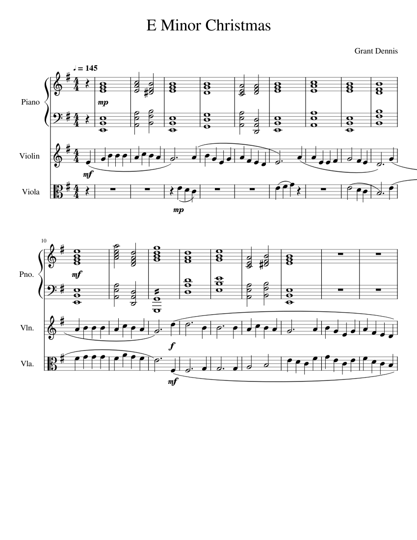 E Minor Christmas Sheet Music for Piano, Violin, Viola (Mixed Trio ...