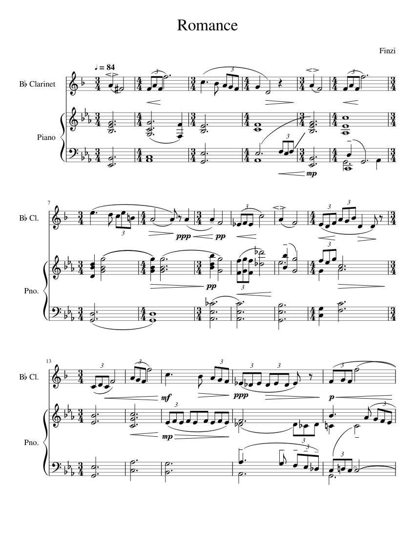 Romance with Piano Sheet Music for Piano, Clarinet in b-flat (Solo ...