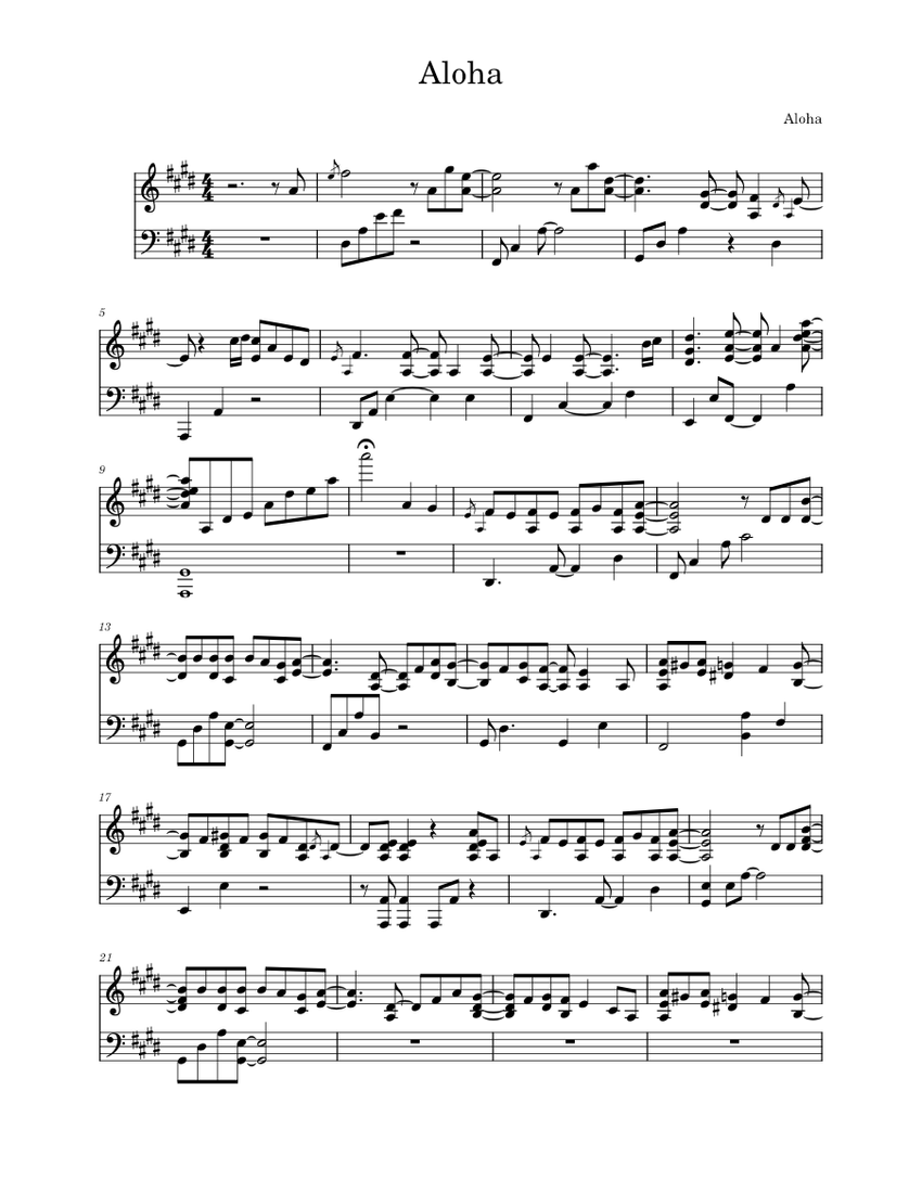Aloha Sheet music for Piano (Solo) | Musescore.com