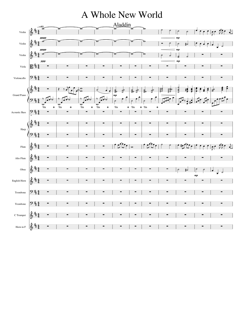 A Whole New World Sheet Music for Piano, Trombone, Flute, Oboe & more ...