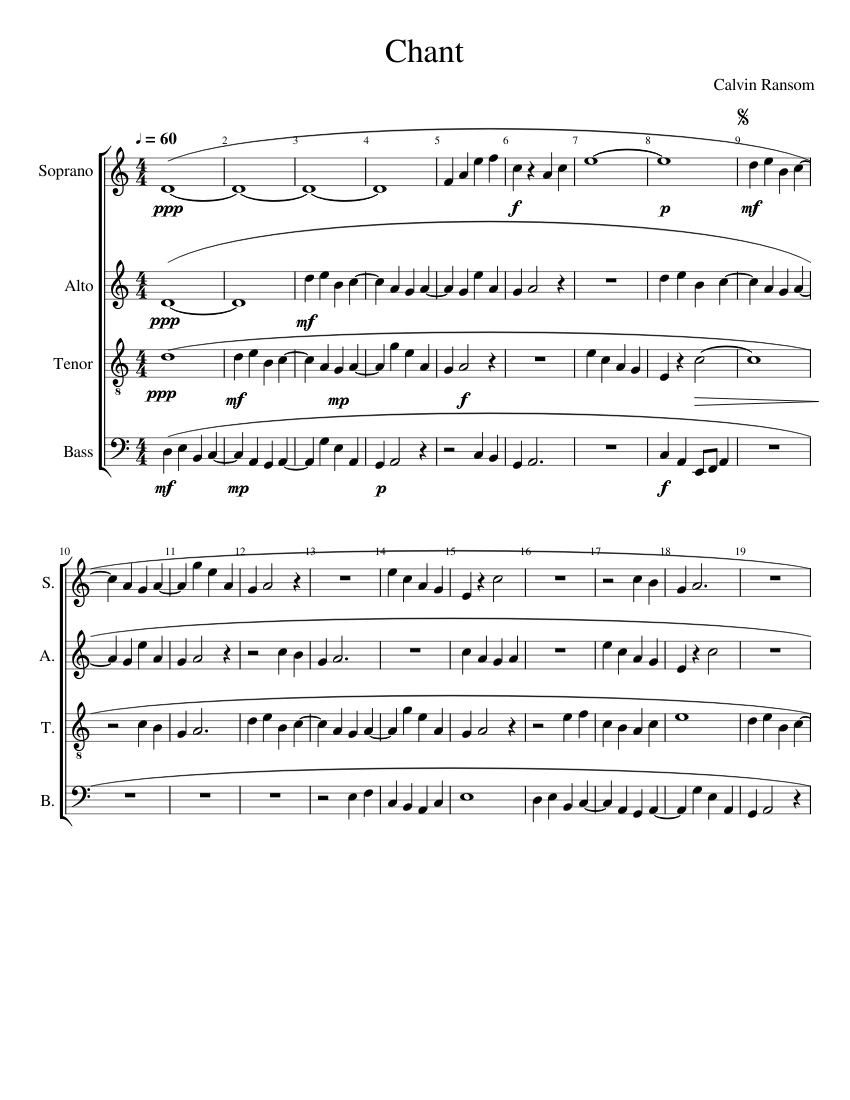 A chant by calvin ransom Sheet Music for Soprano, Alto, Tenor, Bass ...