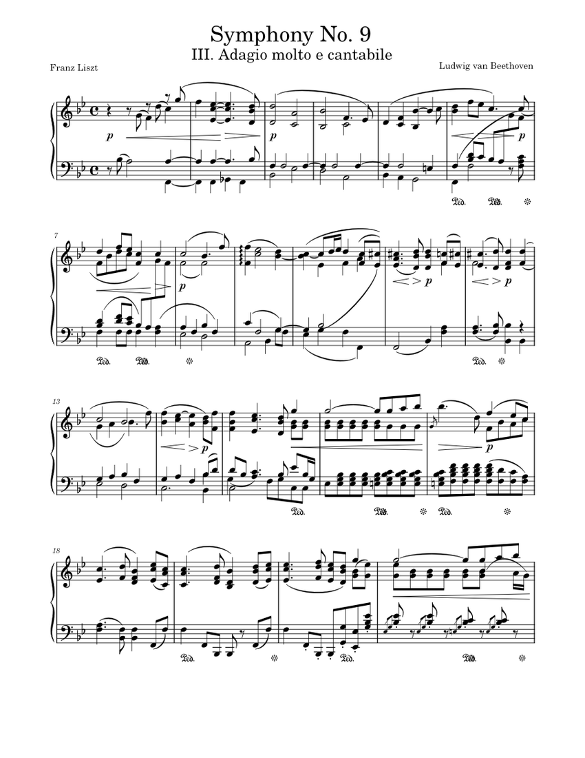 Beethoven-Liszt: Symphony No. 9, Op. 125, III. Adagio molto e cantabile Sheet Music for Piano ...