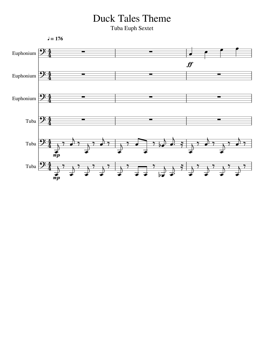 Duck Tales Theme Sheet Music for Euphonium, Tuba (Brass Ensemble ...