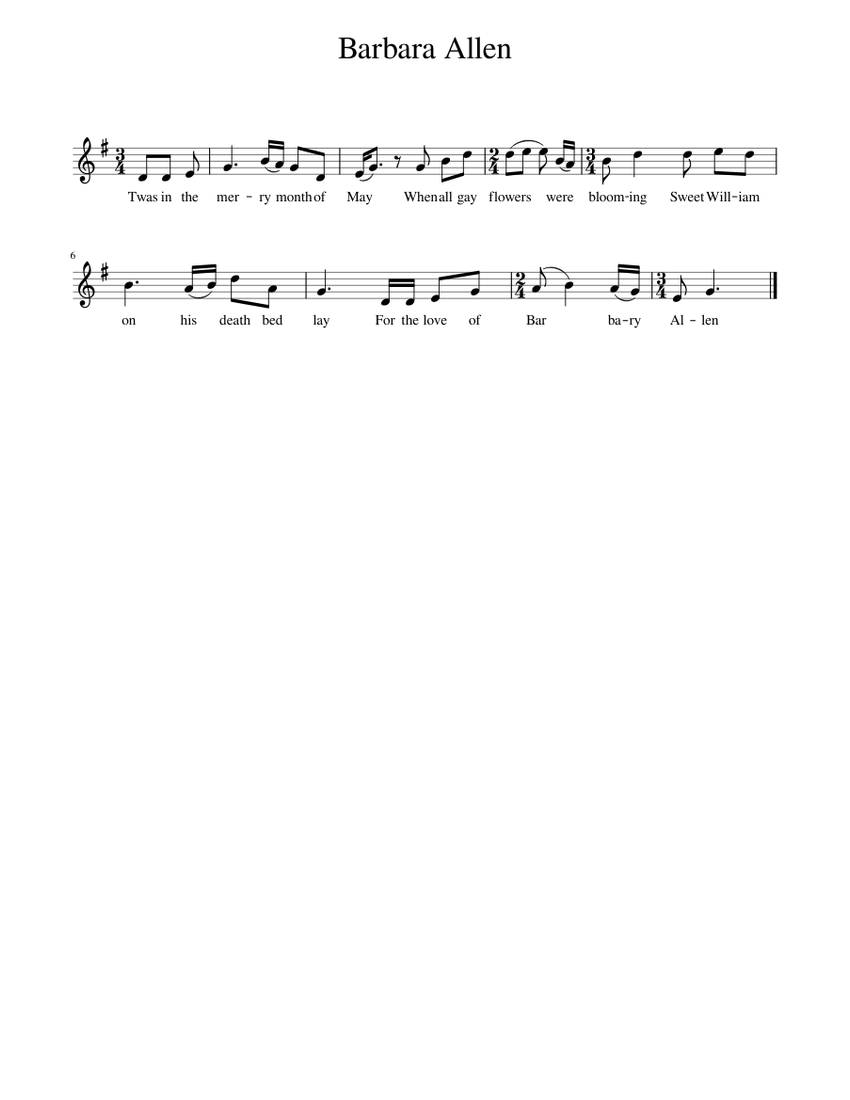 Barbara Allen Sheet Music for Piano (Solo) easy | MuseScore.com