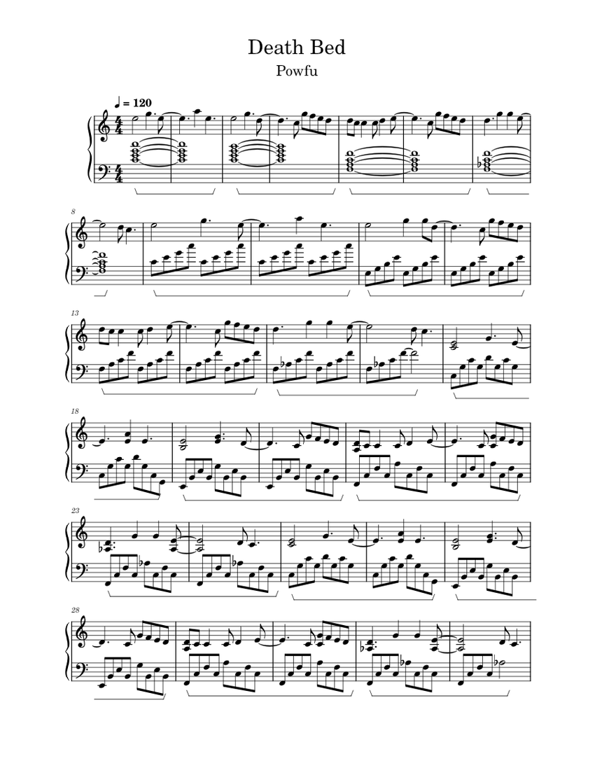 Death bed – Powfu | Piano Version Sheet Music for Piano (Solo ...