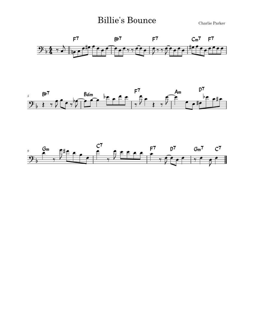 Billie's Bounce – Charlie Parker Billie's Bounce Sheet music for Piano ...