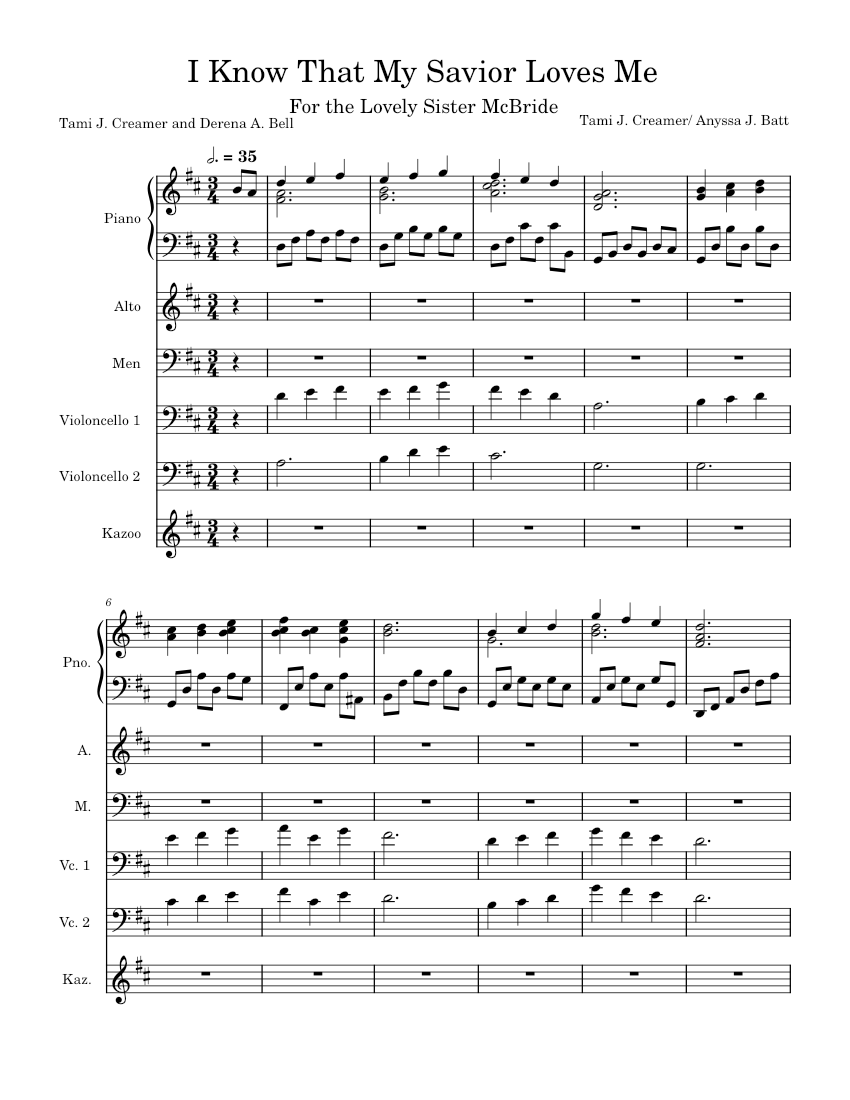 I Know That My Savior Loves Me Sheet Music for Piano, Vocals, Cello ...