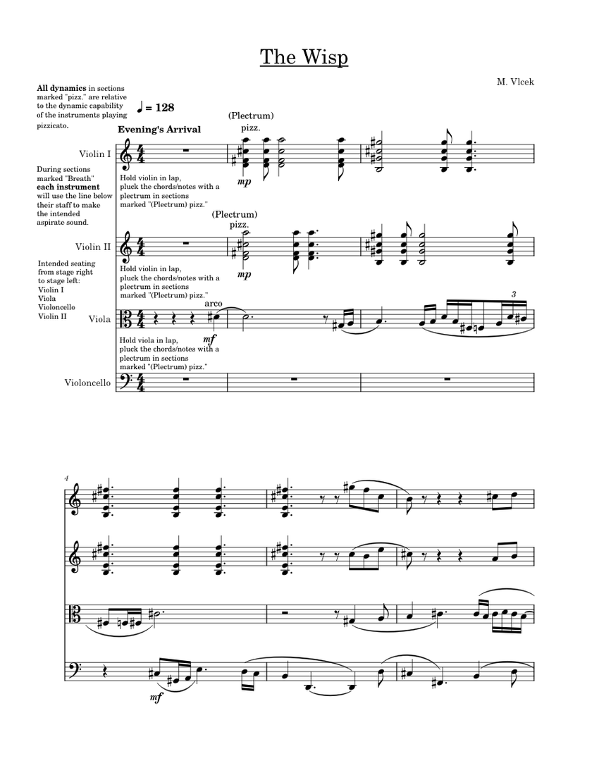 The Wisp Sheet music for Crash, Violin, Viola, Cello (String Quartet ...