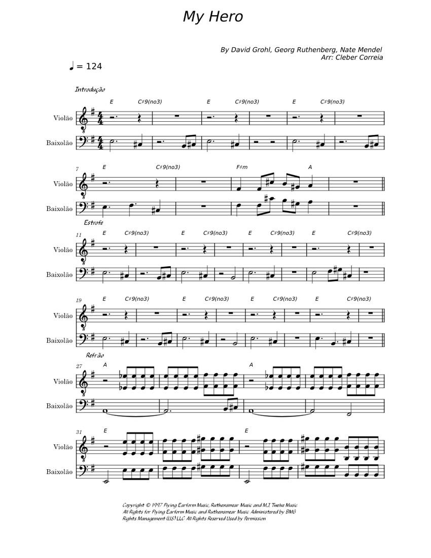 My hero – Foo Fighters My Hero Sheet Music for Violin, Guitar, Bass ...