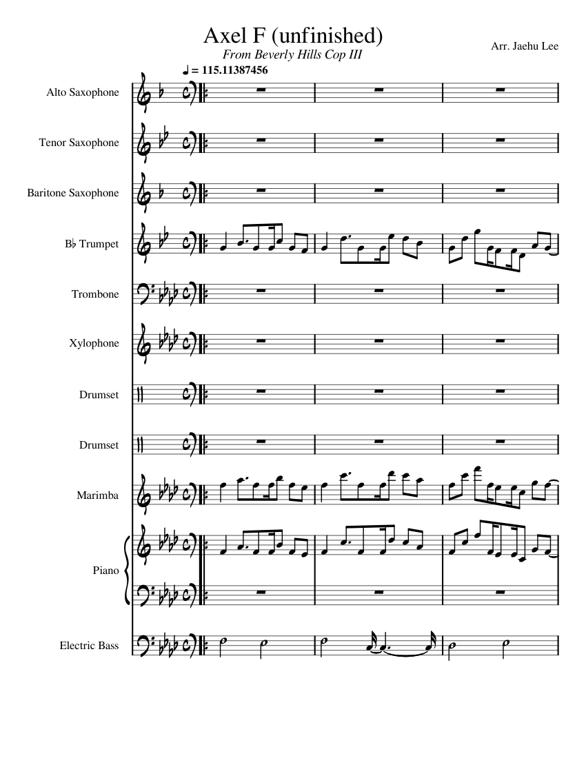 Axel F (unfinished) Sheet music for Piano, Trombone, Saxophone alto ...