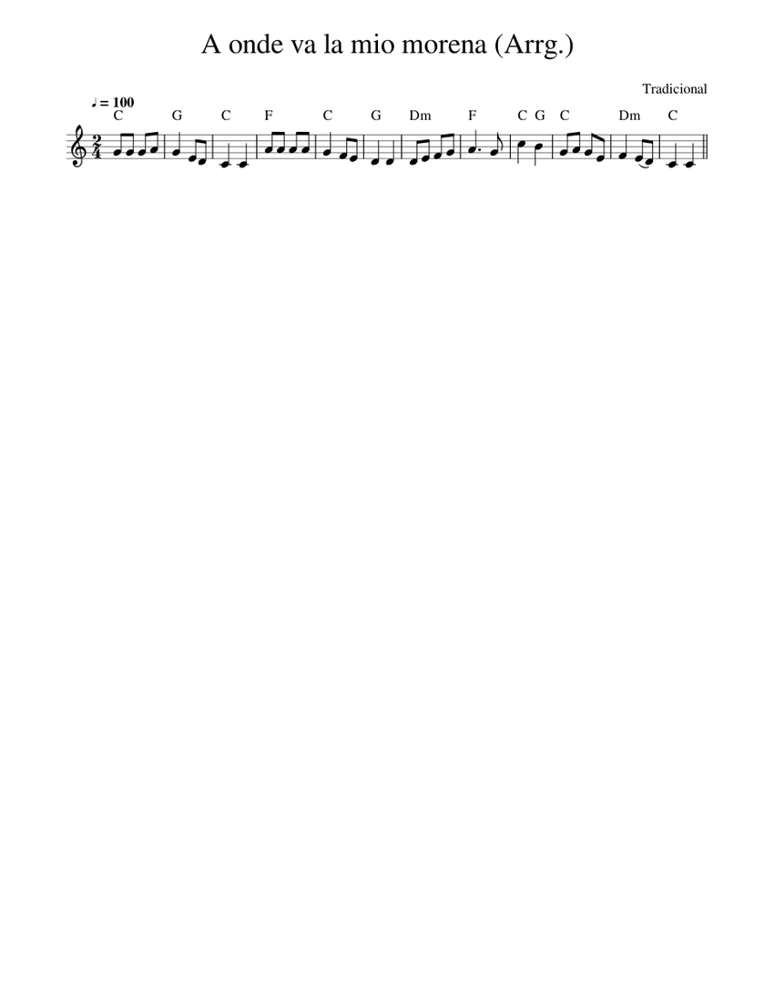 Traditional music - A onde va la mio morena (Arrg.) Sheet Music with ...