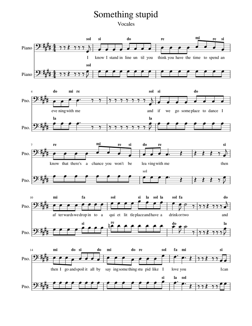 Something stupid Sheet Music for Piano (A Capella) | MuseScore.com