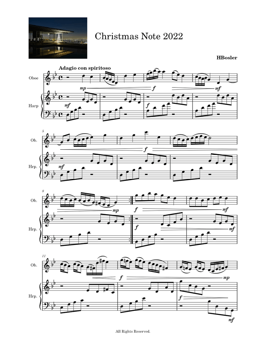 Christmas Note 2022 - HBosler Sheet music for Oboe, Harp (Mixed Duet ...