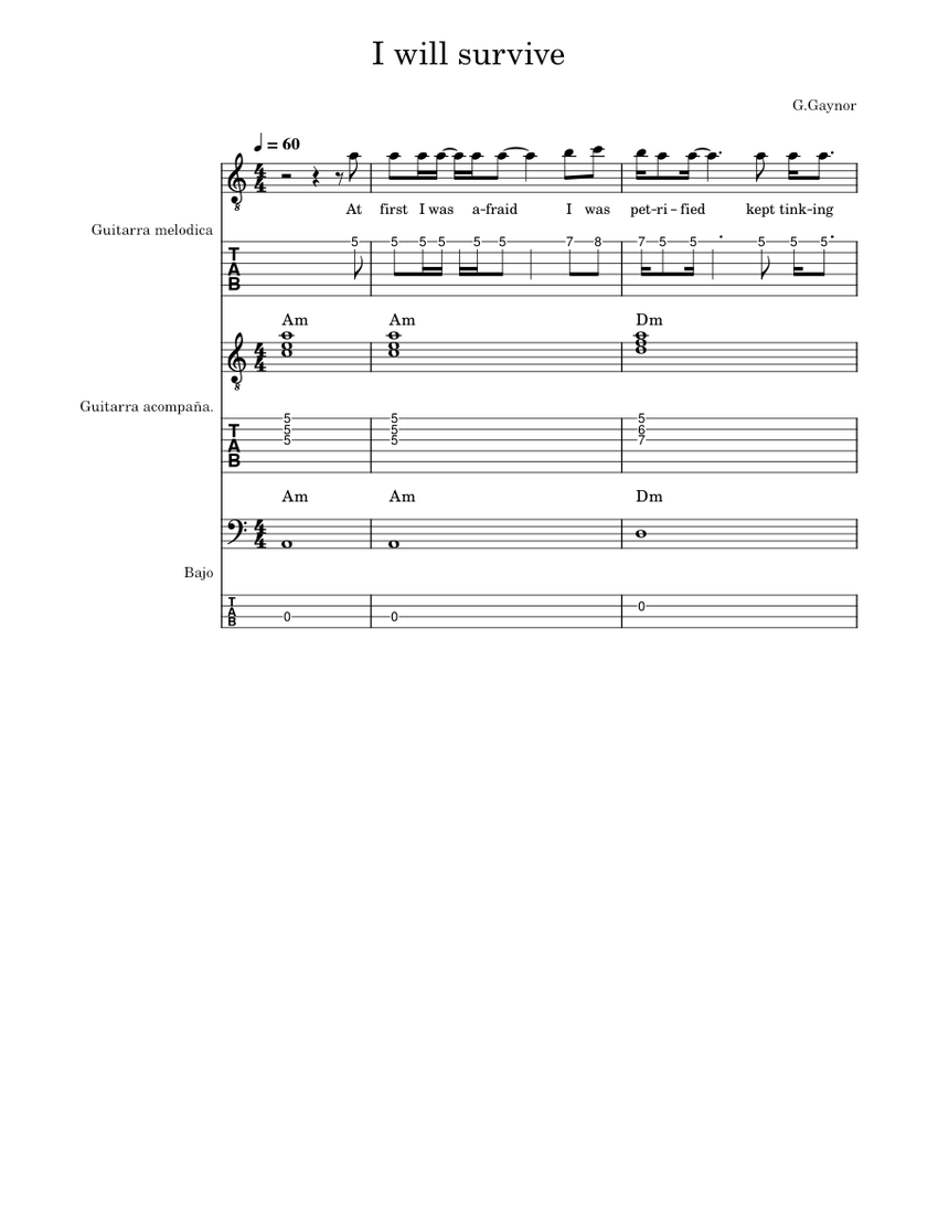 I will survive Sheet music for Guitar, Bass guitar (Mixed Trio ...