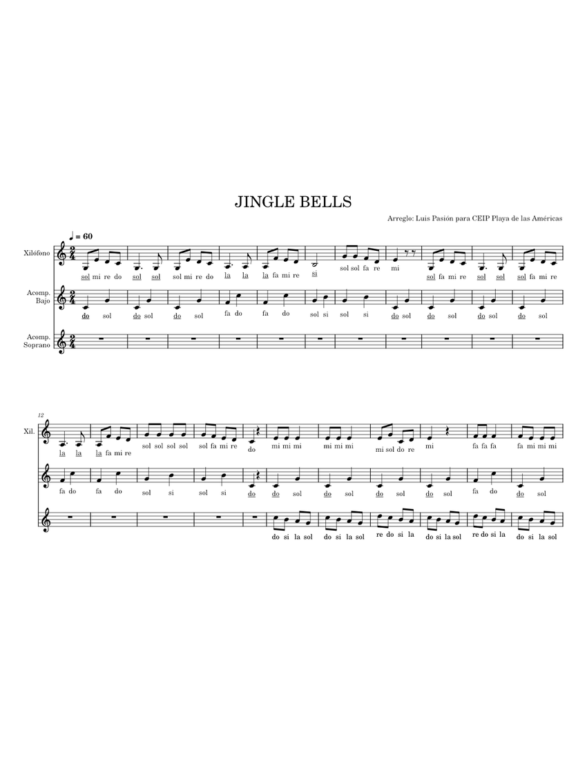 Jingle bells Boomwhakers Sheet Music for Xylophone (Percussion Trio ...
