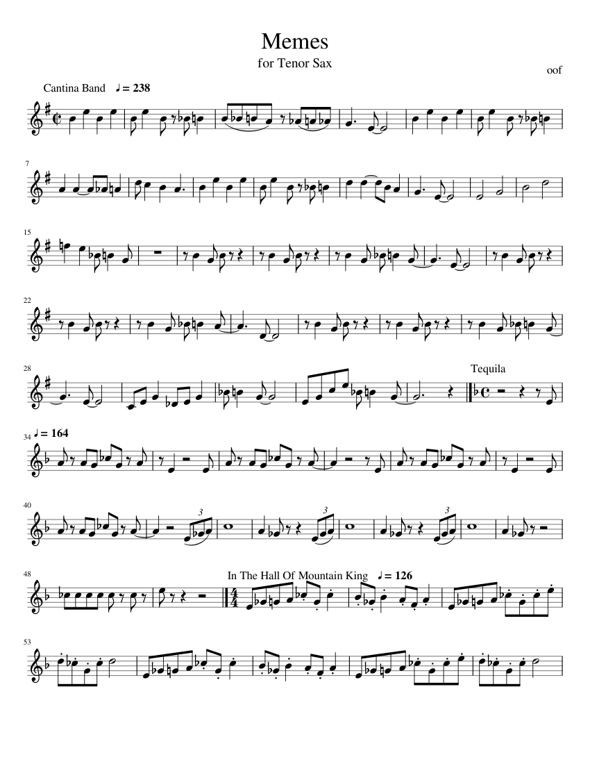 Meme Compilation Tenor Sax Sheet Music for Saxophone tenor (Solo ...