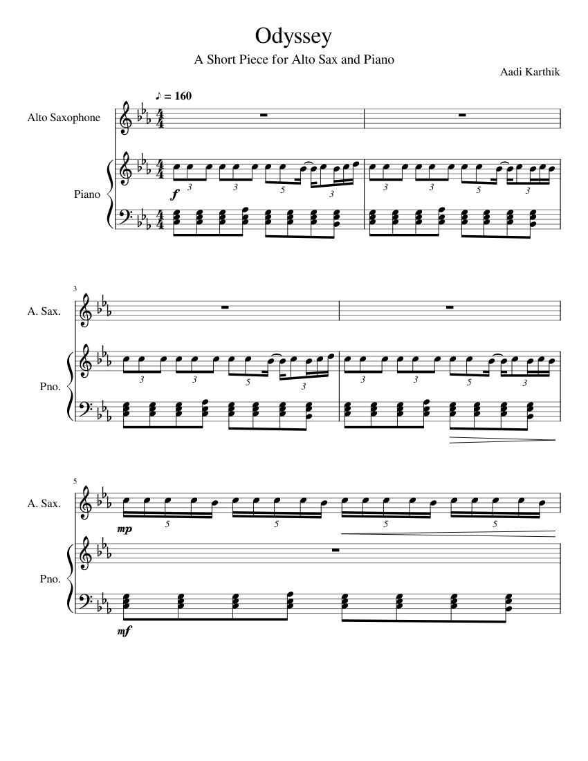 Odyssey Sheet music for Piano, Saxophone alto (Solo) | Musescore.com