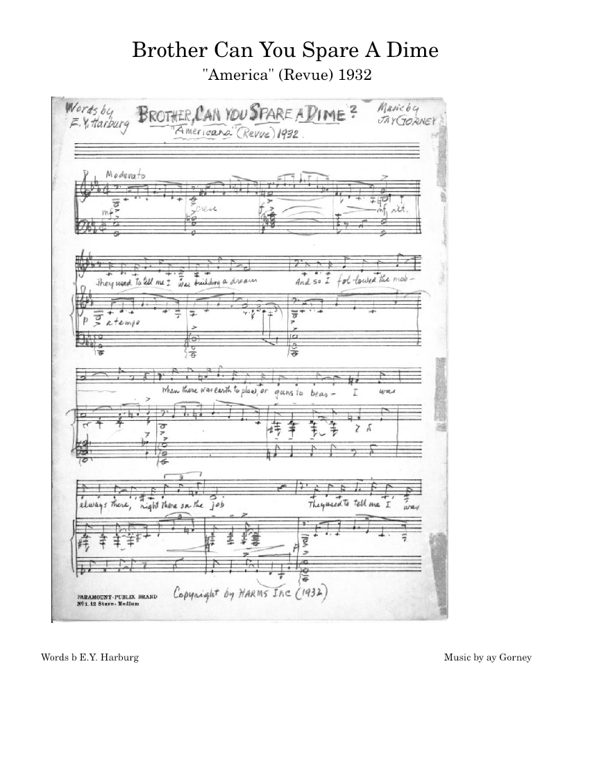 Brother, Can You Spare a Dime? – Jay Gorney and Yip Harburg Sheet Music ...