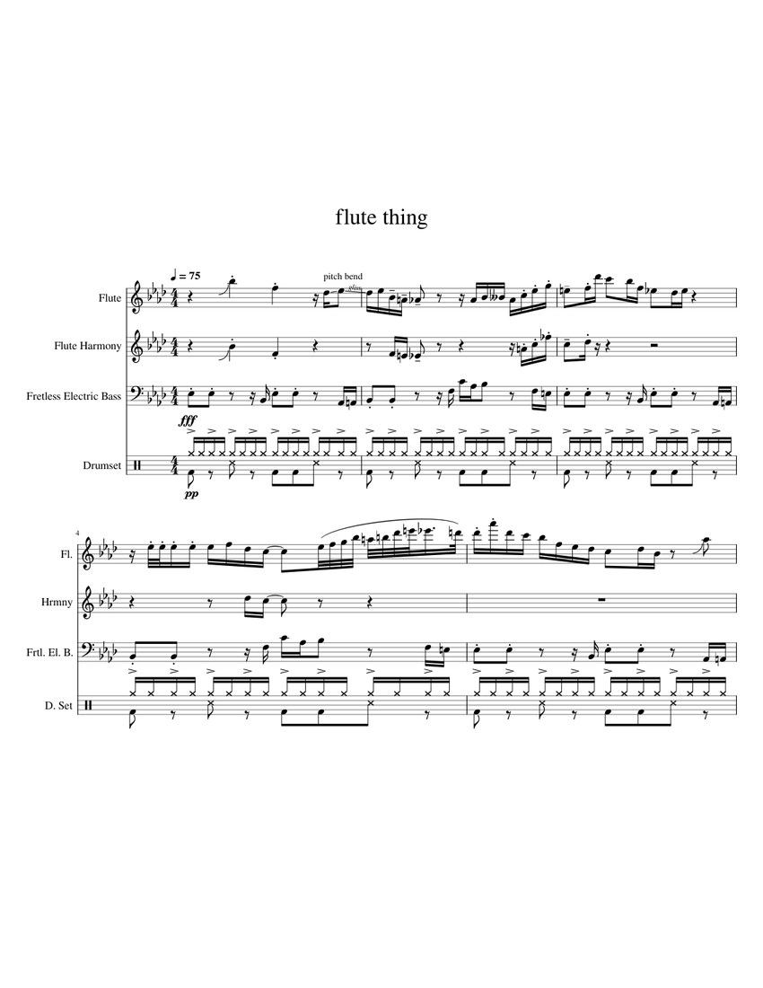 parthenope.music transcription Sheet music for Flute, Bass guitar, Drum ...