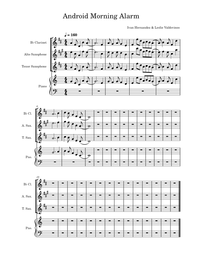 Android Morning Alarm – Android Sheet Music for Piano, Clarinet in b ...