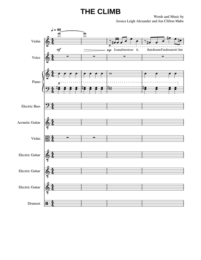 The Climb - Miley Cyrus Sheet Music for Piano, Vocals, Violin, Guitar ...