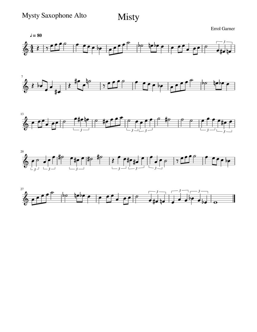 Misty Mysty Saxophone Alto Sheet music for Saxophone alto (Solo ...