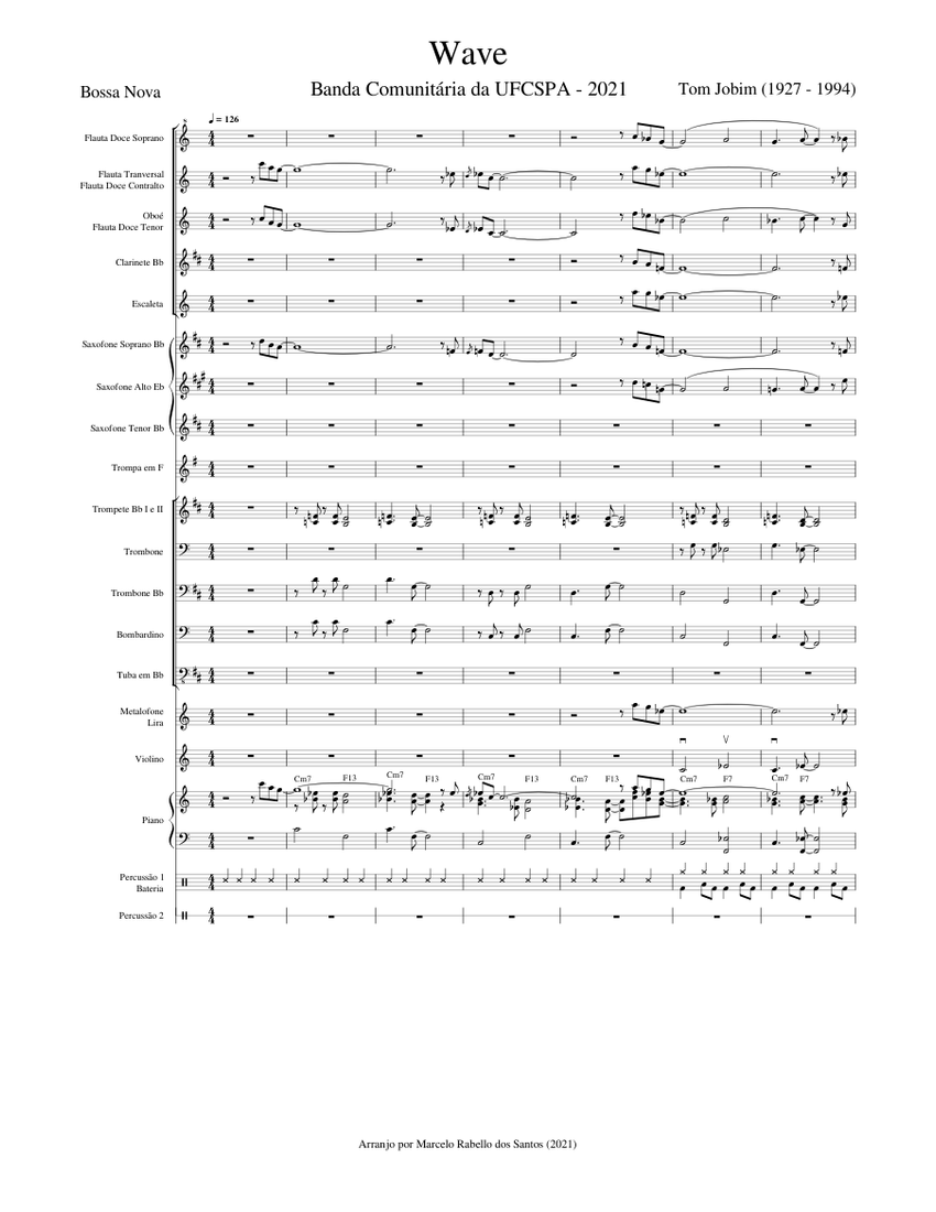 WAVE - Tom Jobim Sheet Music with Chords for Piano, Trombone, Euphonium ...