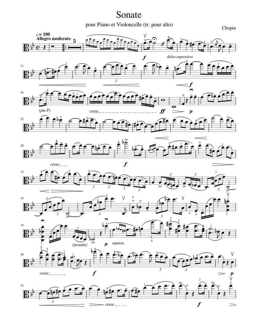 Chopin: Cello sonata (alto score) Sheet music for Viola (Solo ...