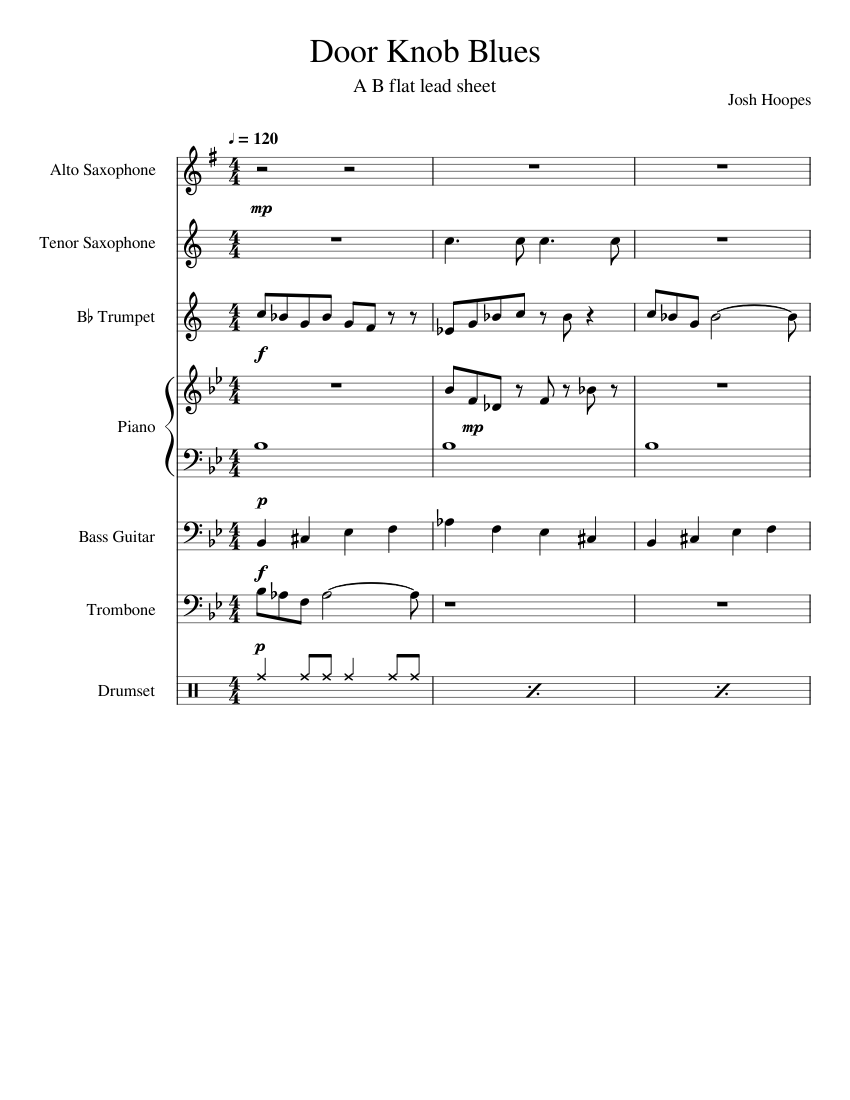 Door Knob Blues Josh Hoopes Sheet music for Piano, Trombone, Saxophone ...
