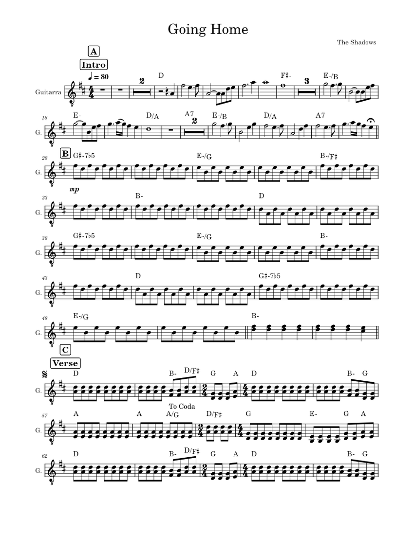 Going home -Local hero- – The Shadows (guitarra aïllada) Sheet Music ...