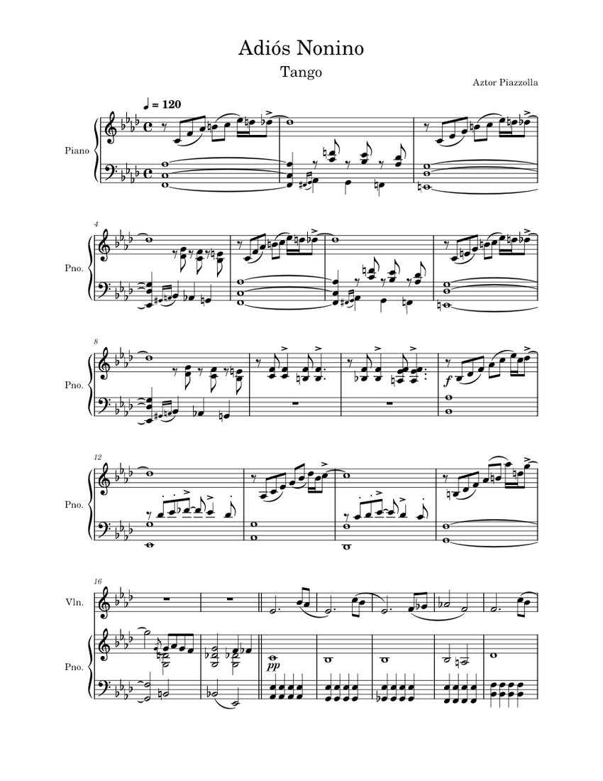 Adios nonino – Astor Piazzolla Sheet Music for Piano, Violin (Mixed ...
