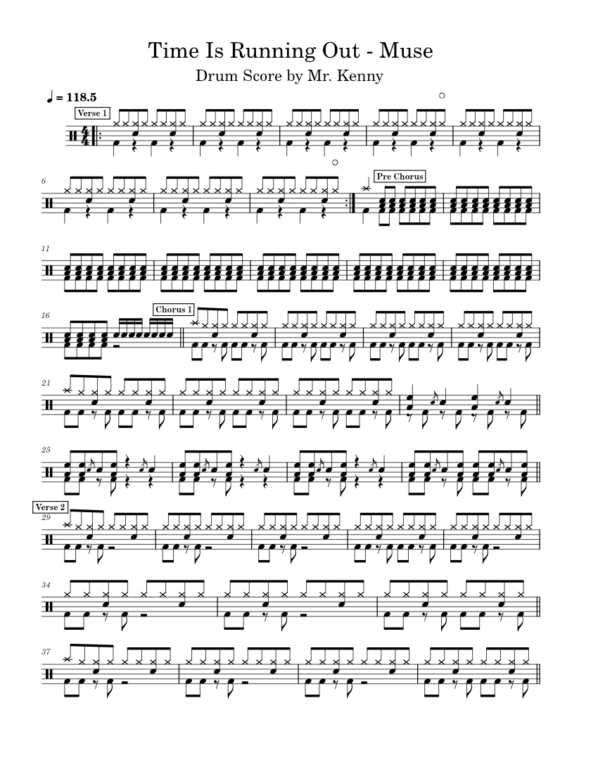 Time Is Running Out - Muse Original Sheet Music for Drum group (Solo ...