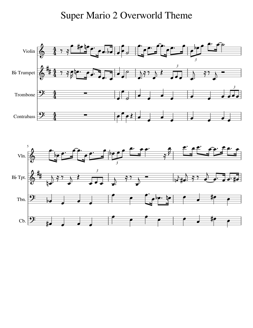 Super Mario 2 Overworld Theme Sheet music for Trombone, Trumpet in b ...