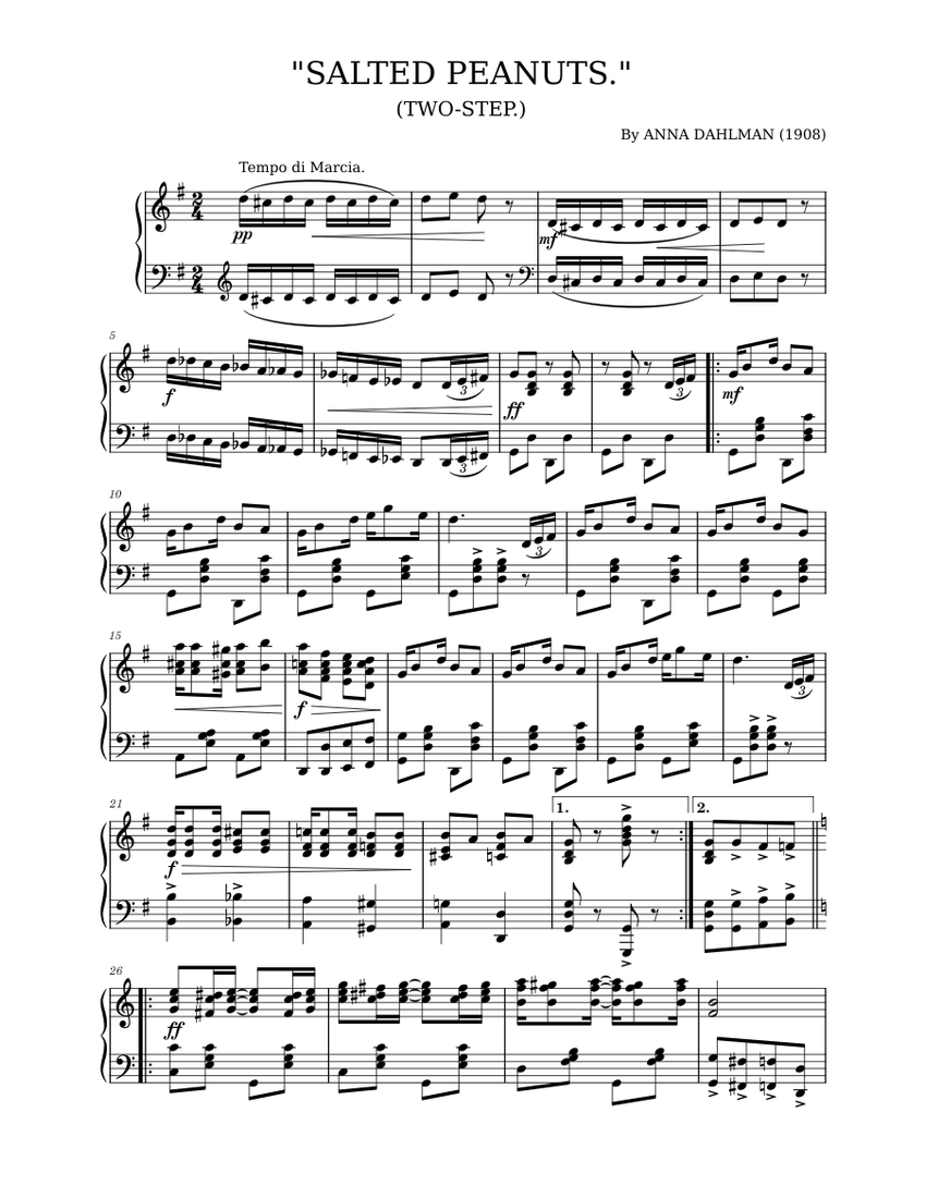 Salted Peanuts by Anna Dahlman (1908) Sheet music for Piano (Solo ...