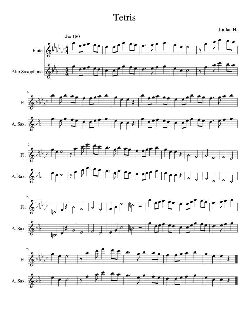 Tetris Sheet music for Flute, Saxophone alto (Woodwind Duet ...