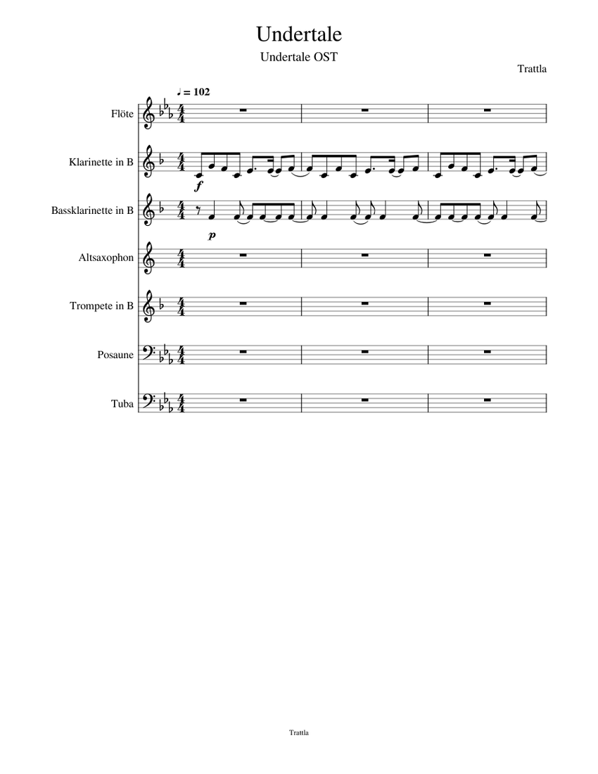 Undertale for Band Sheet Music for Trombone, Tuba, Flute, Clarinet in b ...