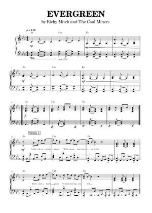 Evergreen - Richy Mitch and The Coal Miners Sheet Music for Piano (Solo ...