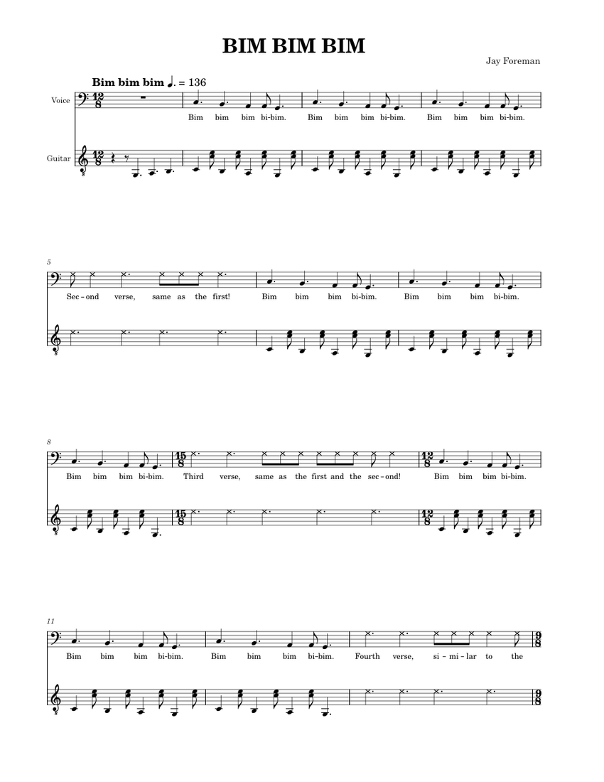 Jay Foreman - Bim Bim Bim Sheet music for Vocals, Guitar (Mixed Duet ...